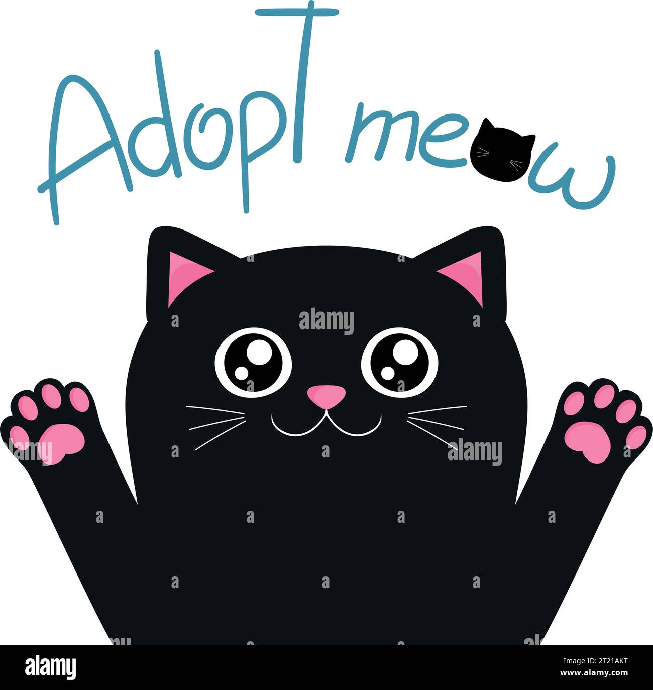 Cute black cat isolated on white background with hand drawn phrase ...