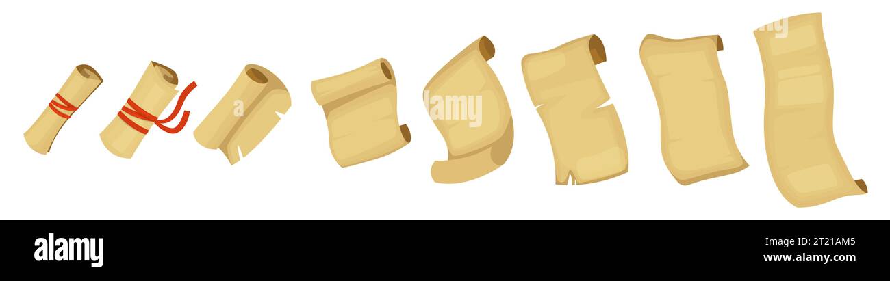 Parchment opening. Old parchment roll animation frames vintage map ...