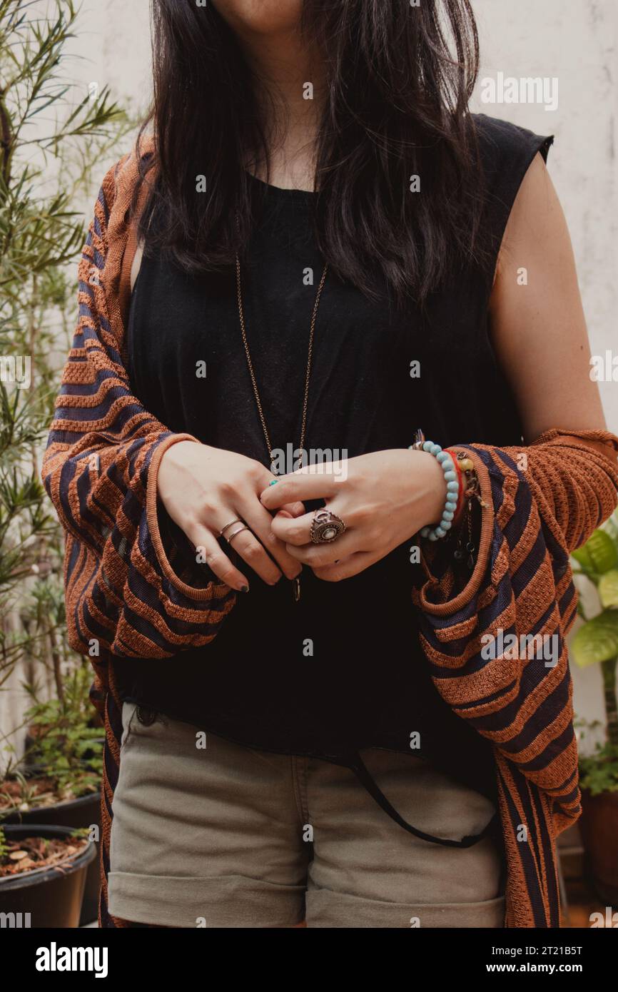 boho woman with fashion jewelries Stock Photo - Alamy