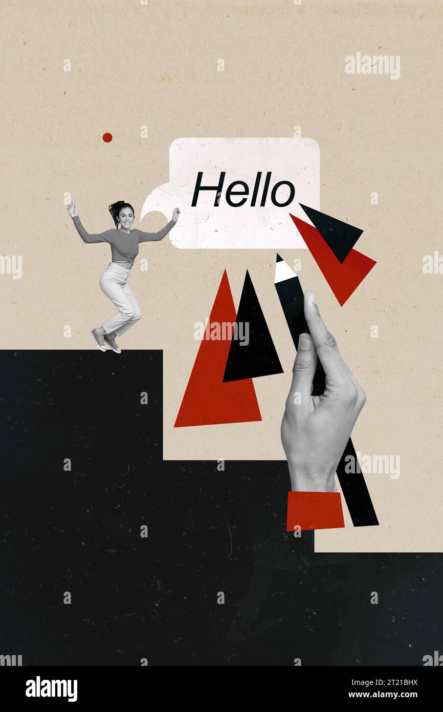 Vertical creative composite photo of friendly beautiful girl texting ...