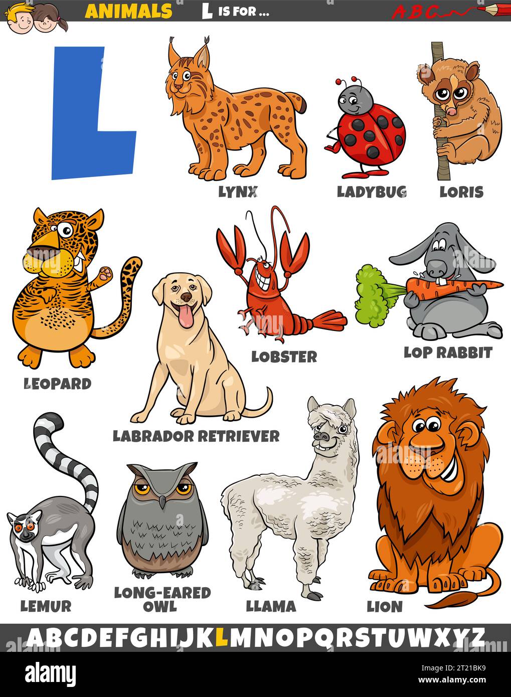 Cartoon illustration of animal characters set for letter L Stock Vector ...