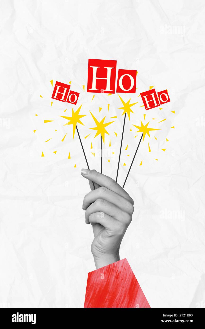 Artwork magazine collage picture of arm holding christmas bengal ...