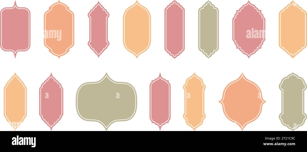 Islamic window flat color and line shape collection. Pastel neutral ...