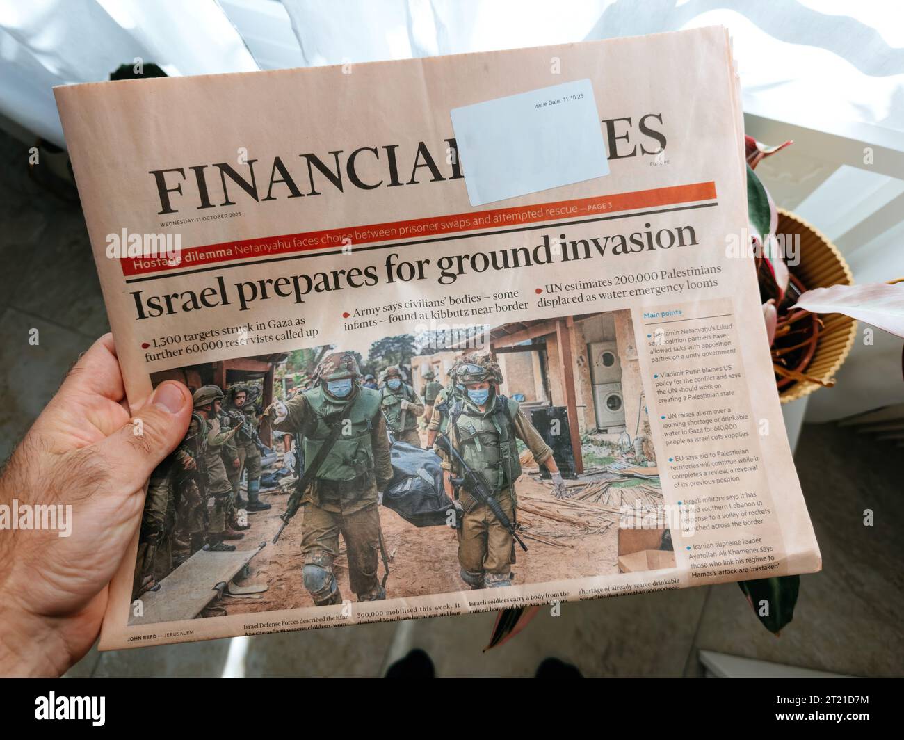 Paris, France - Oct 11, 2023: POV: Reading Israel Prepares for Ground Invasion - Israel ...