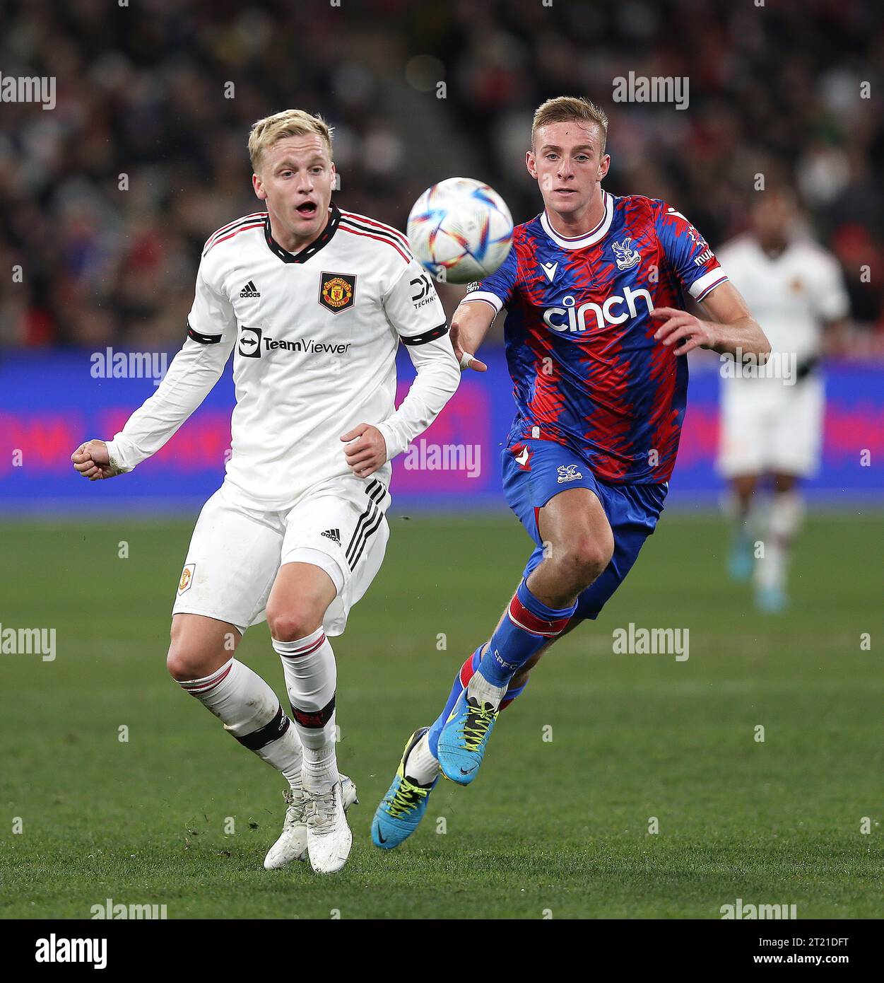 Donny van de Beek of Manchester United battles for the ball with ...