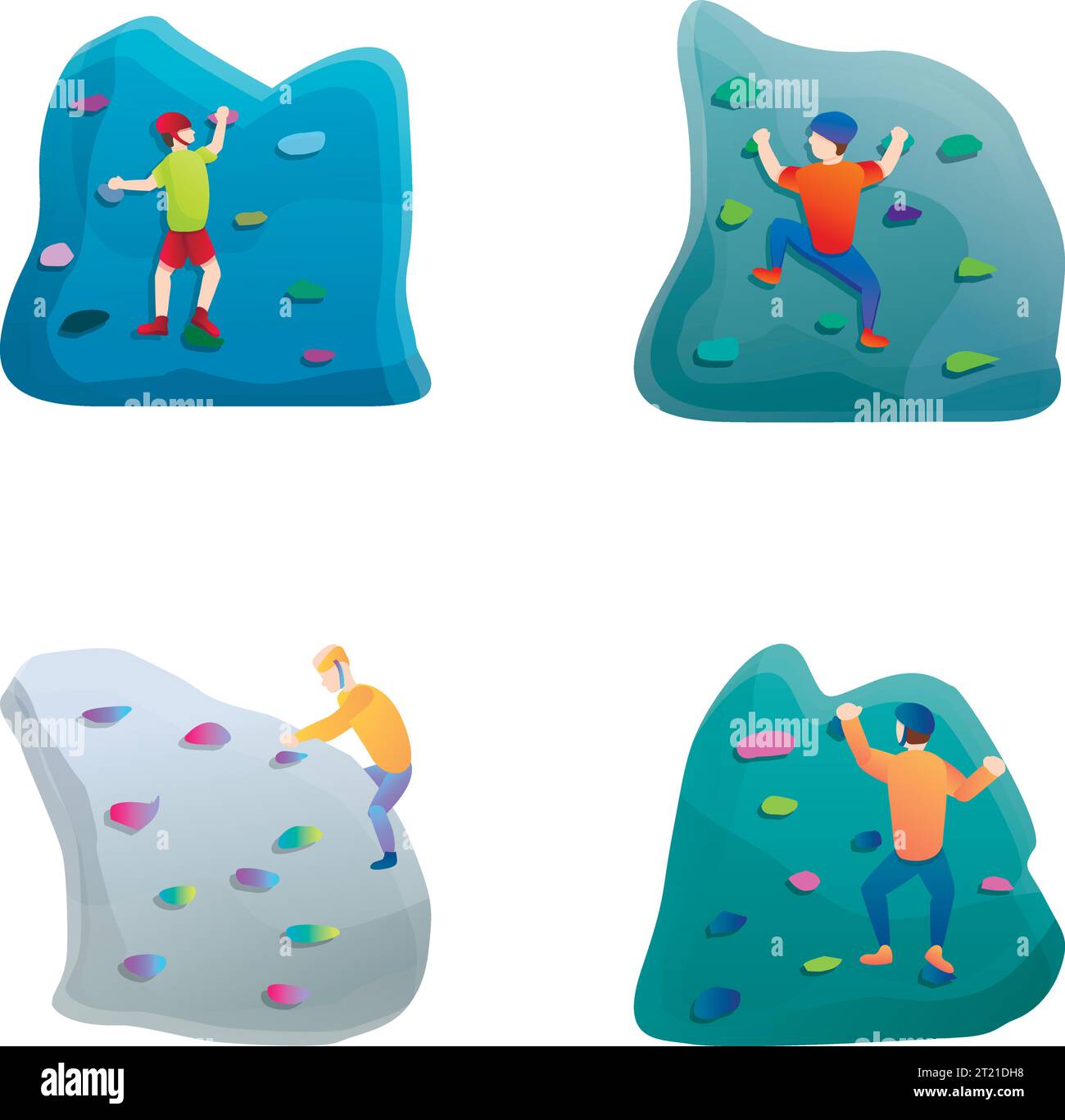 Rock climbing icons set cartoon vector. Climber moving up an artificial ...