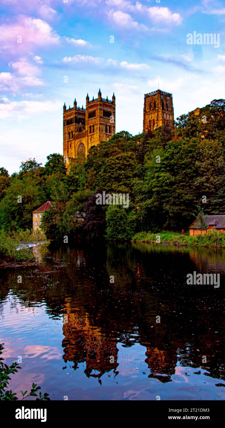 A view of Durham Cathedral in North East England, reflected in the ...