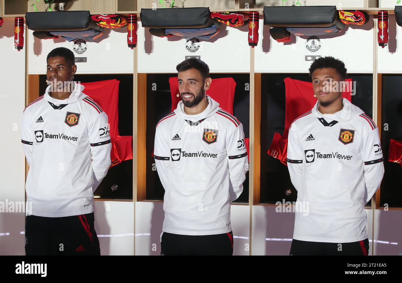 Marcus Rashford, Bruno Fernandes & Jadon Sancho of Manchester United ...