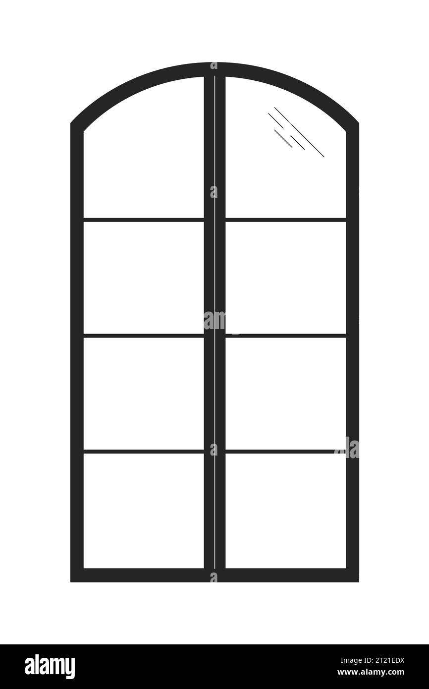 8 Pane Window Frame Black And White 2d Line Cartoon Object Stock Vector