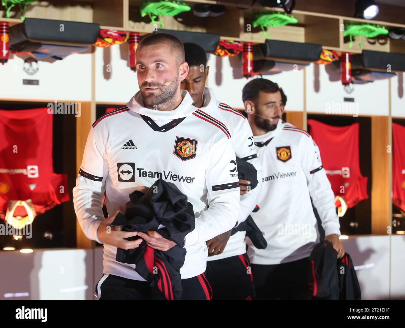 Luke Shaw of Manchester United wearing The New Manchester United Away ...