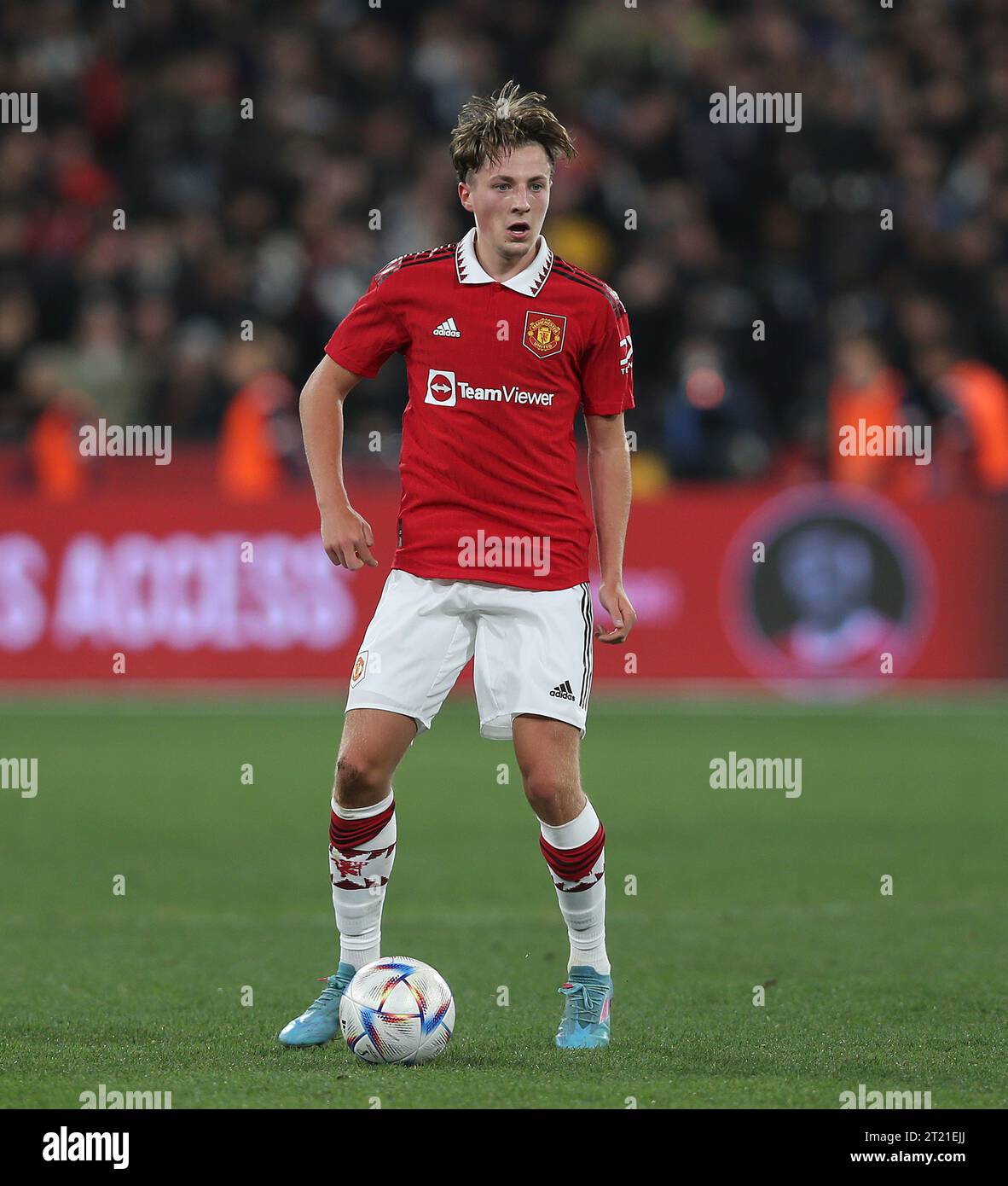 Charlie Savage of Manchester United on the ball against Melbourne ...