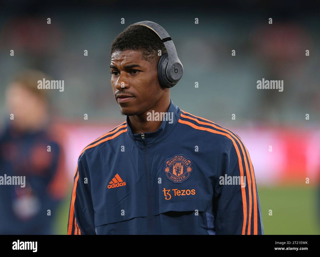 Marcus Rashford of Manchester United on the pre match pitch walk ahead ...