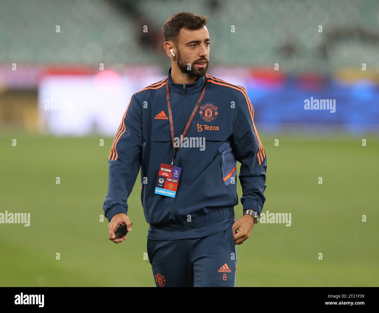 Amad, Bruno Fernandes of Manchester United on the pre match pitch walk ...