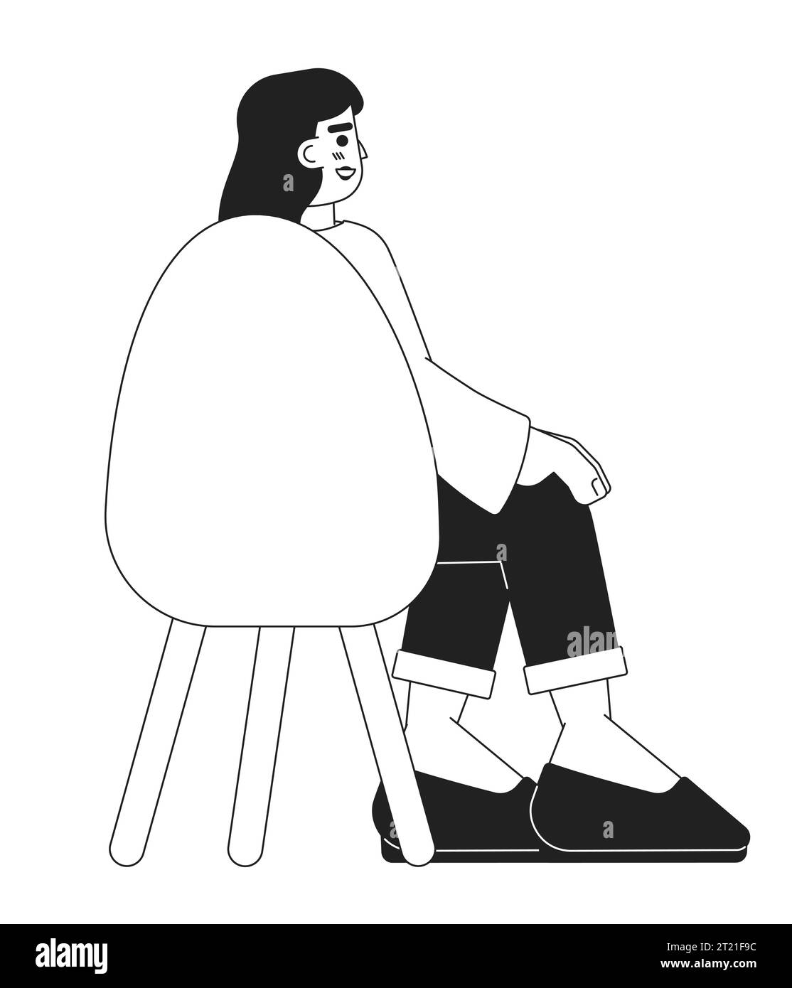 Hispanic Young Adult Woman Sitting In Chair Back View Black And White