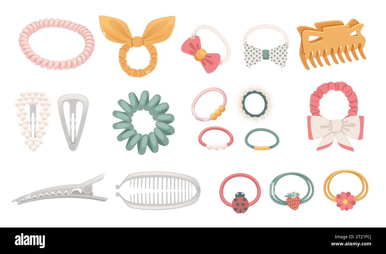 Set of hair pins and scrunchy hair accessory vector illustration ...