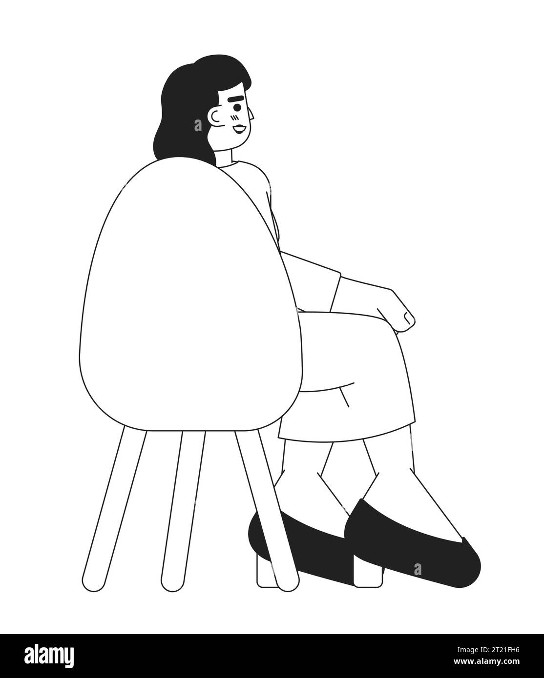 Caucasian adult woman sitting in chair back view black and white 2D ...