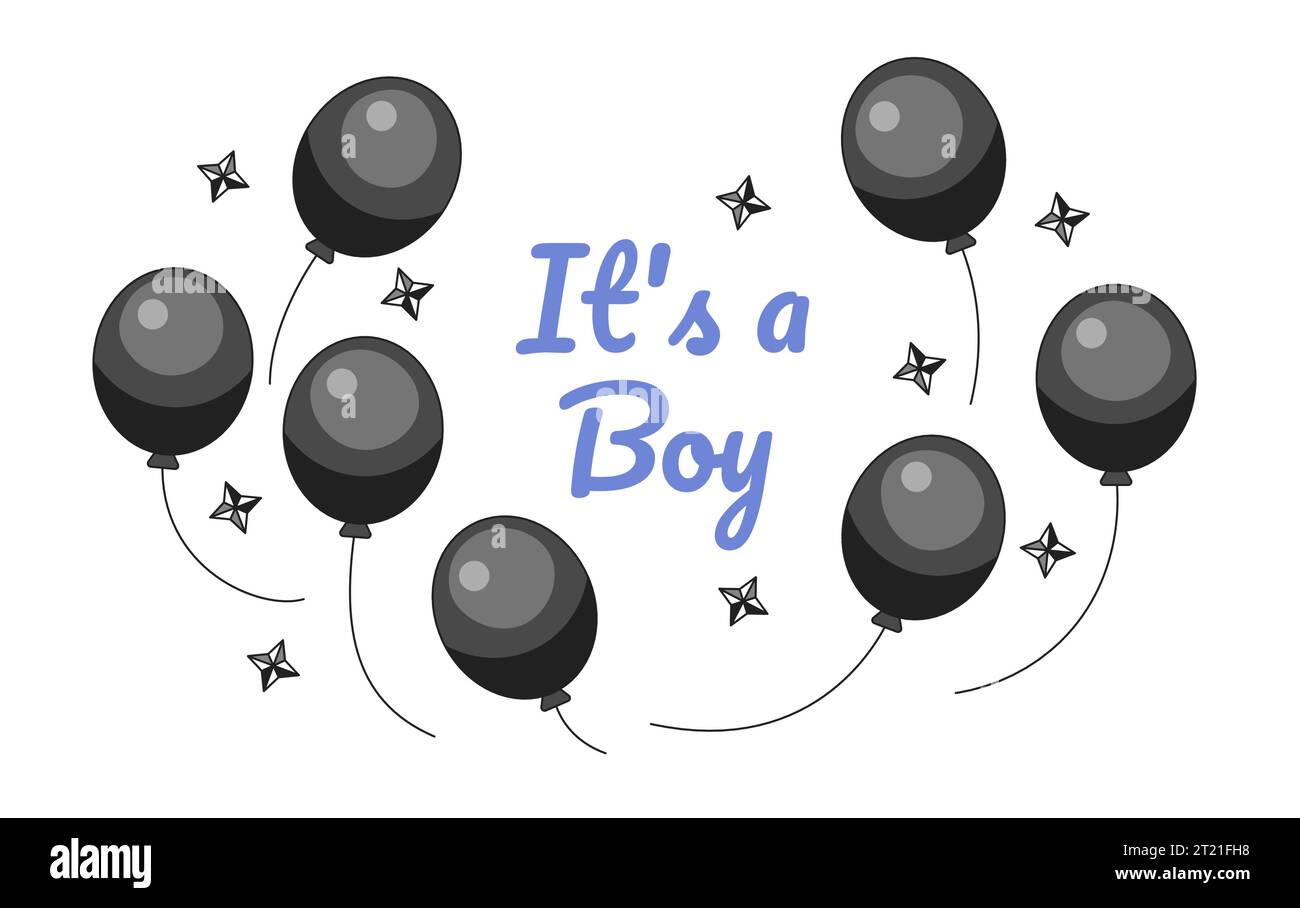Its boy gender reveal balloons monochrome greeting card vector Stock ...