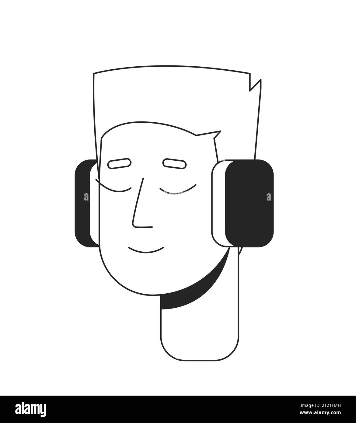 Blonde Flattop Man Headphones Black And White 2d Line Cartoon Character Head Stock Vector Image