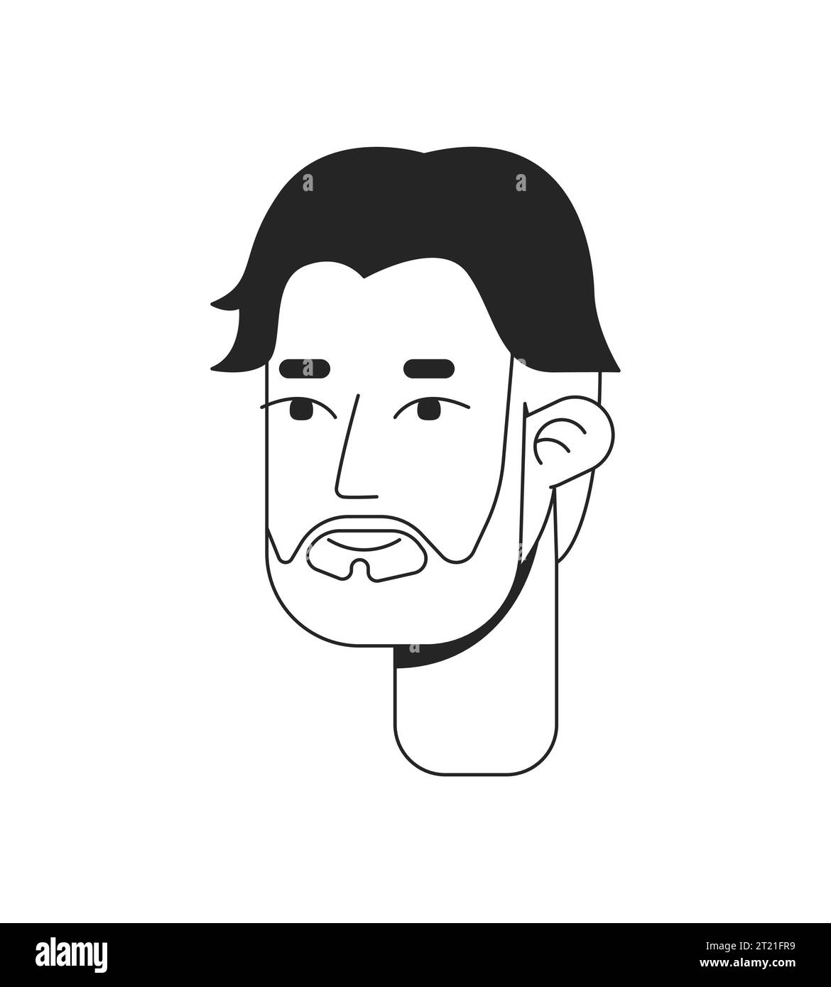 Middle aged male with hollywoodian beard black and white 2D line ...