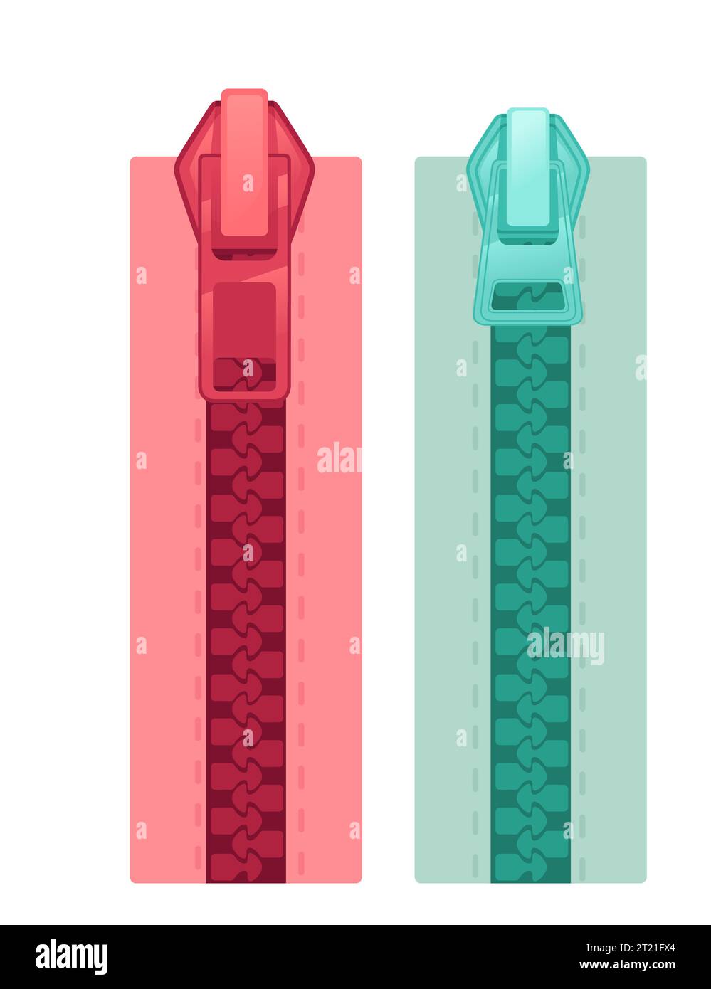 Pink and green color zipper and puller vector illustration isolated on ...
