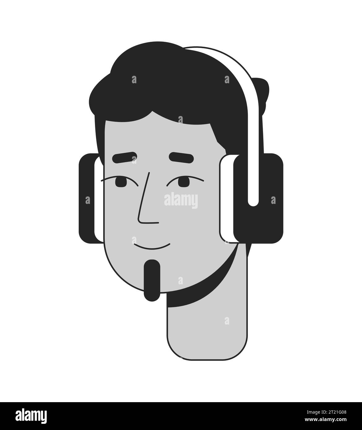 Hipster indian guy with soul patch beard black and white 2D line ...