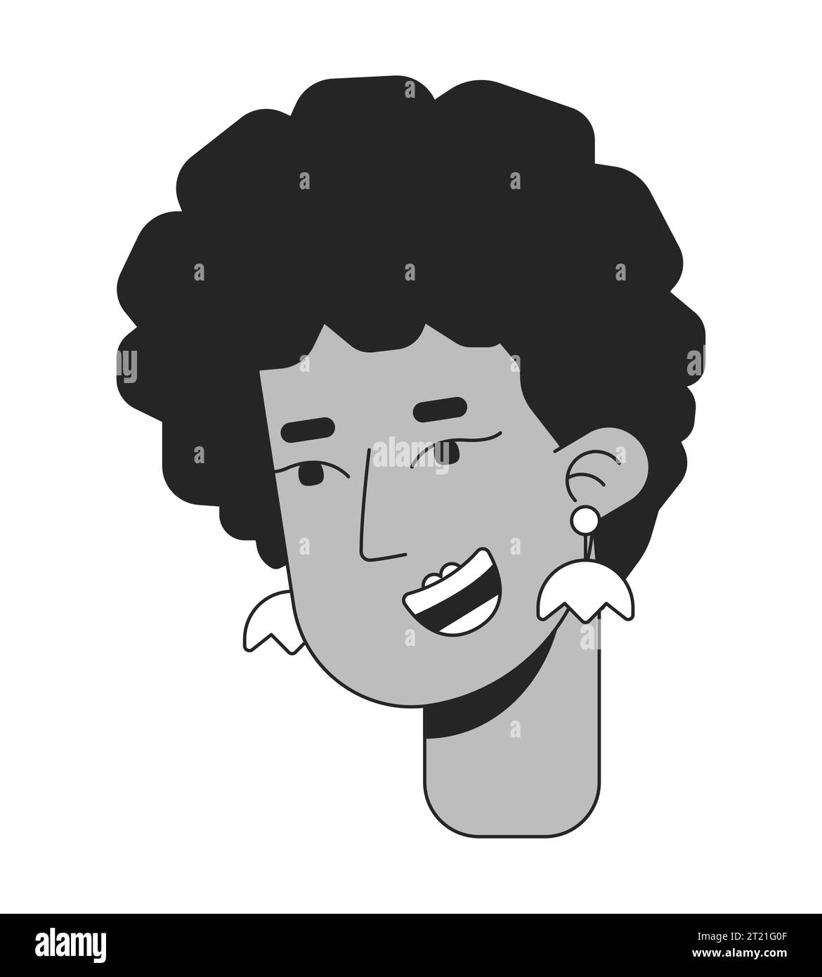 Inspired retro afro hair woman black and white 2D line cartoon ...