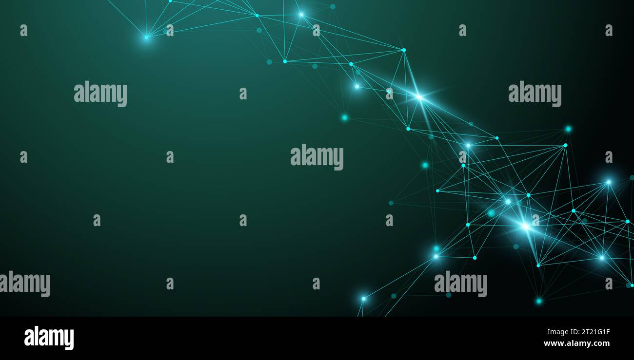 Digits abstract background with connected line and dots, wave flow. Digital neural networks ...