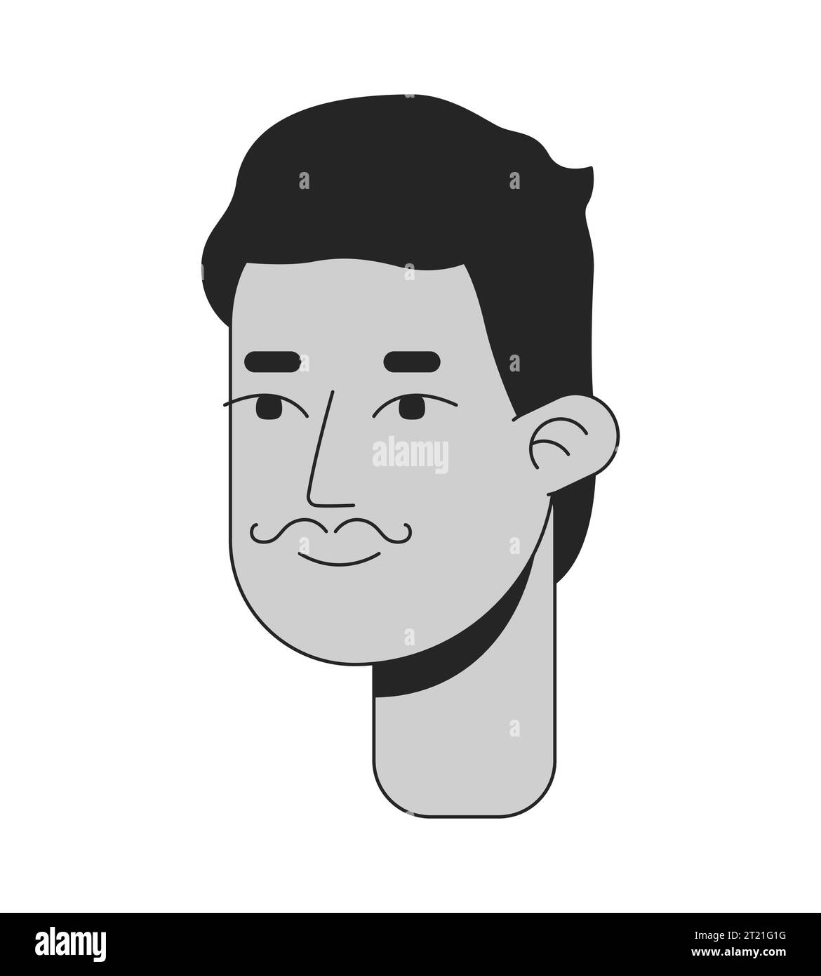 South Asian Man With Thin Handlebar Moustache Black And White 2d Line Cartoon Character Head