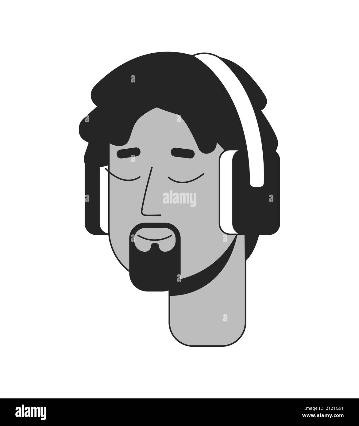Black man with dreads listening to music black and white 2D line cartoon character head Stock ...