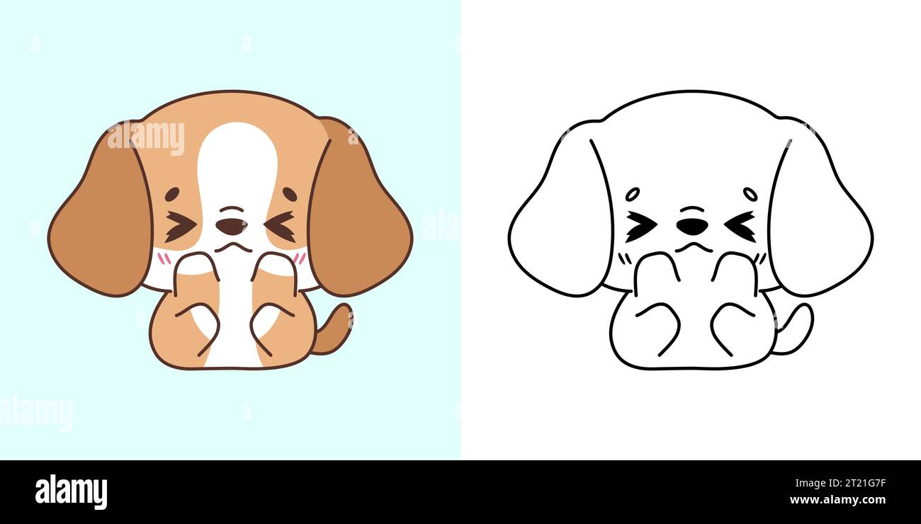 Kawaii Beagle Dog Clipart Multicolored and Black and White. Cute Kawaii ...