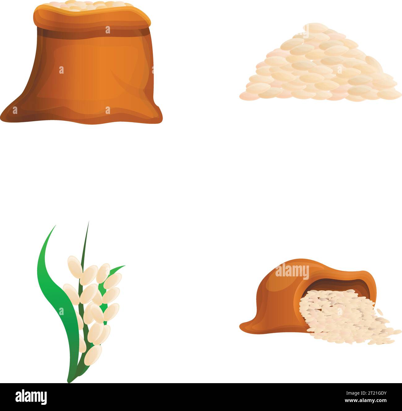 Rice cultivation icons set cartoon vector. Growing and storing rice ...