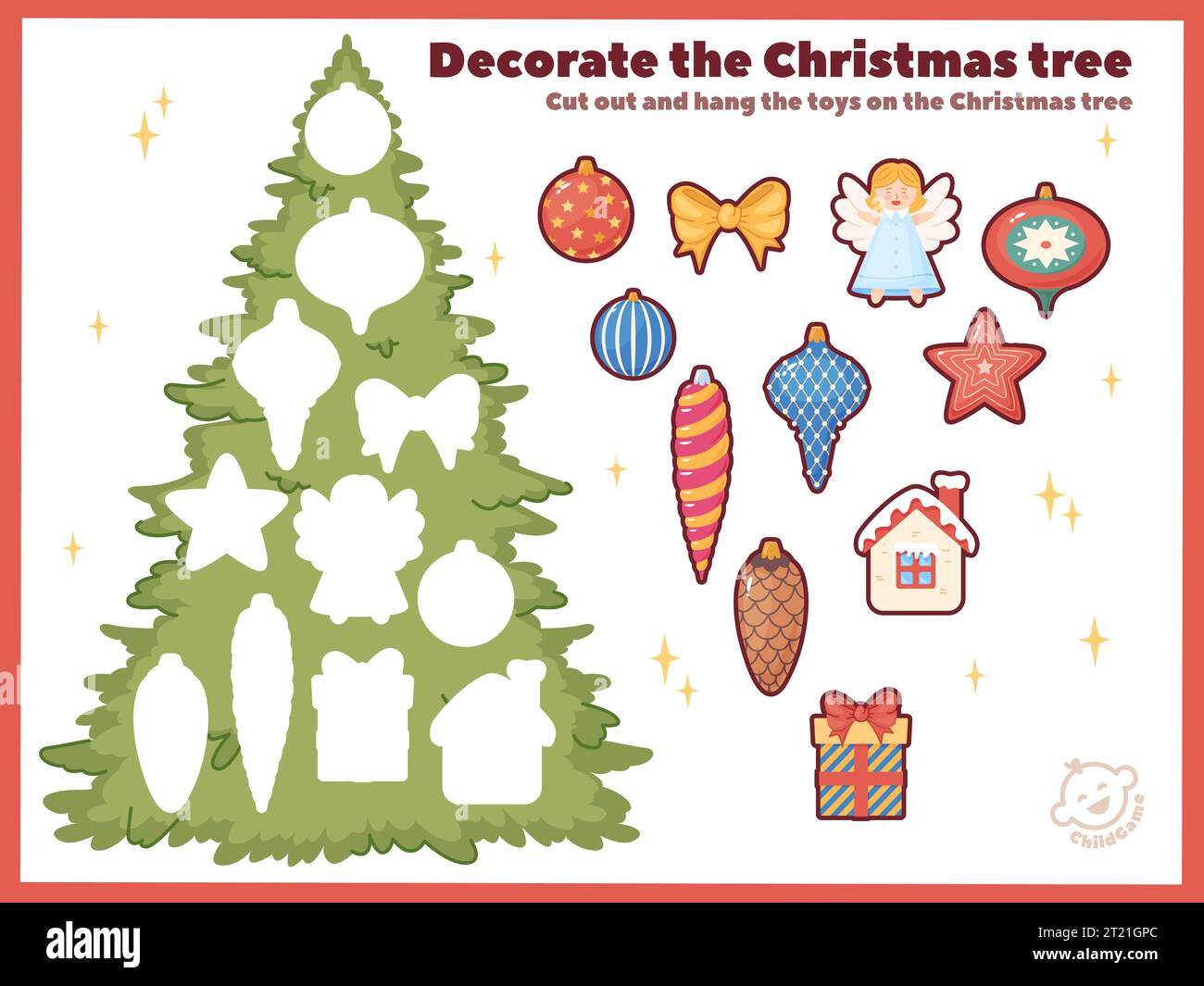 Christmas tree kids game. Childish puzzle. Educational riddle. Finding ...