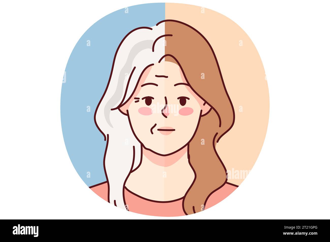 Young and old grey-haired woman aging process. Female in younger and older ages. Vector ...