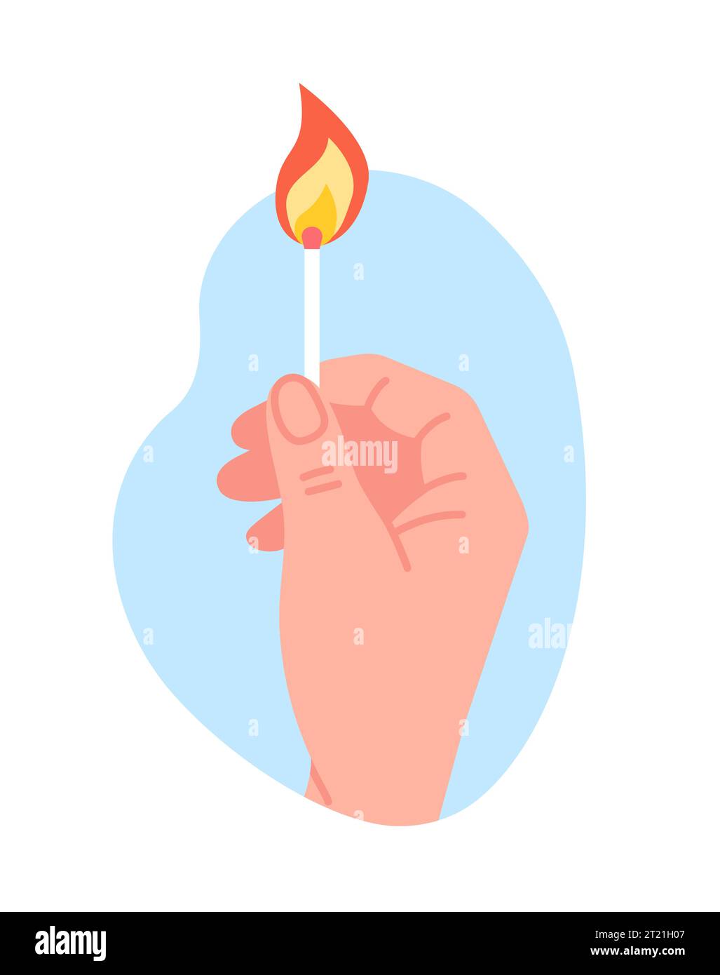 Hand holding burning match. Wooden stick with flammable Sulphur ...