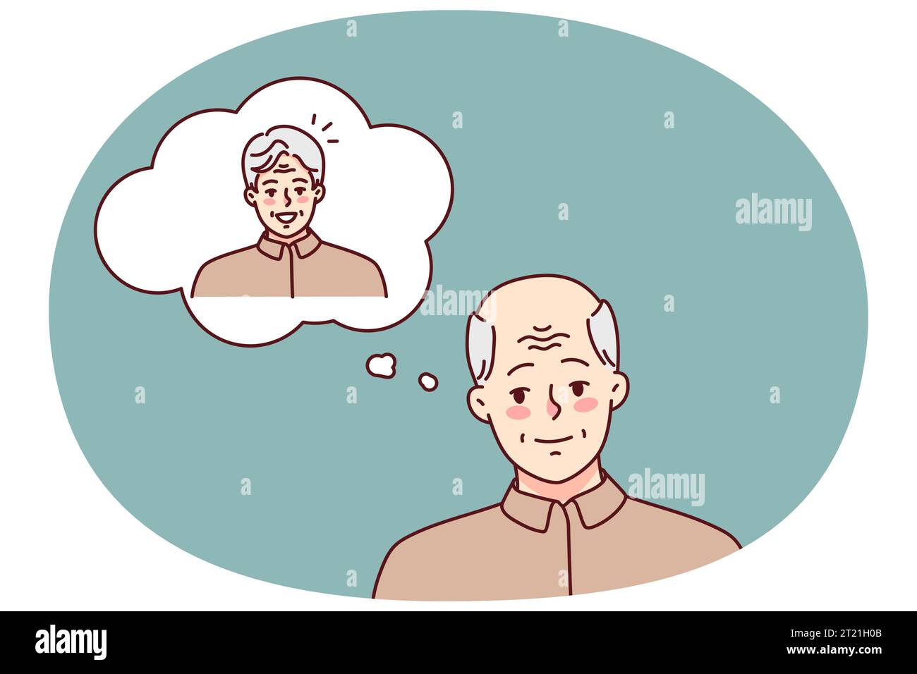 Old man remember young year. Mature grandfather suffer from baldness ...