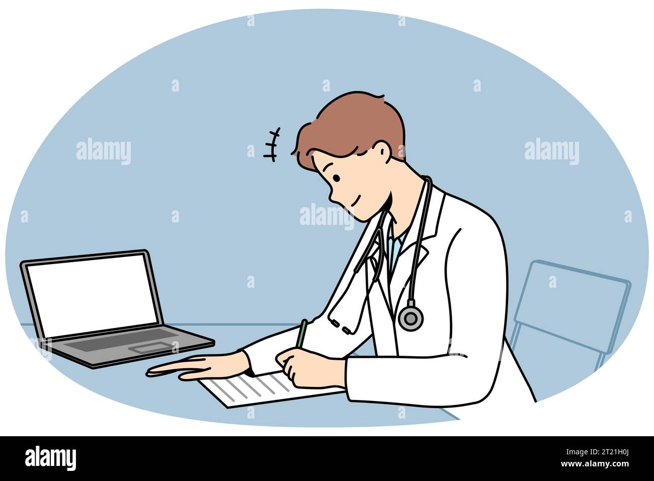 Cartoon doctor computer desk Cut Out Stock Images & Pictures - Alamy