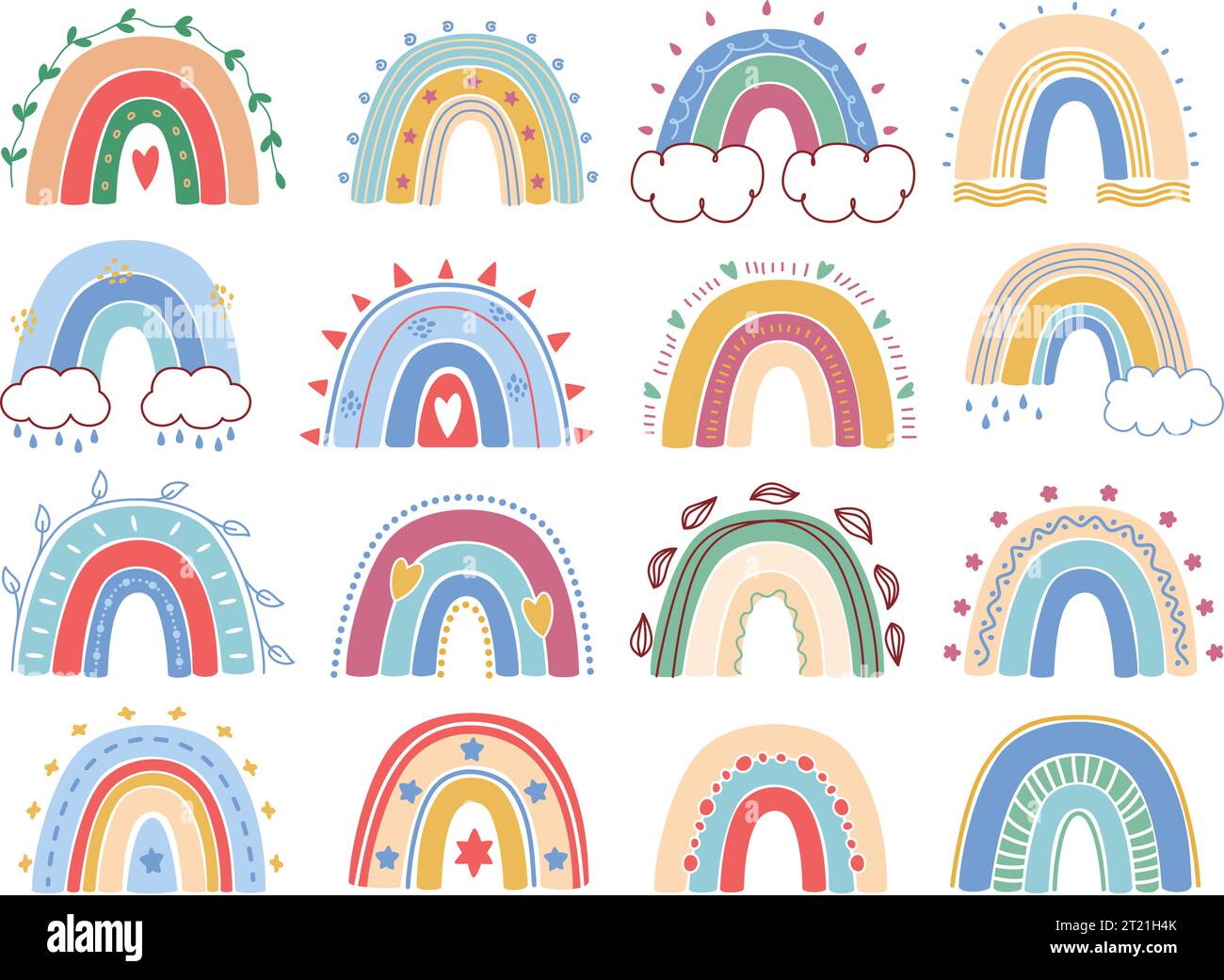 Cute Boho rainbows. Natural arch with clouds. Kids colorful ...