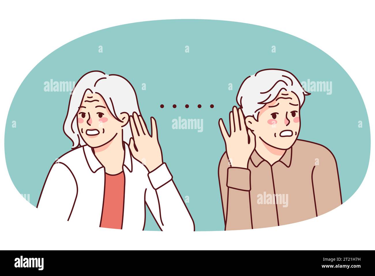 Unhealthy elderly people suffer from hearing problems. Unwell sick ...