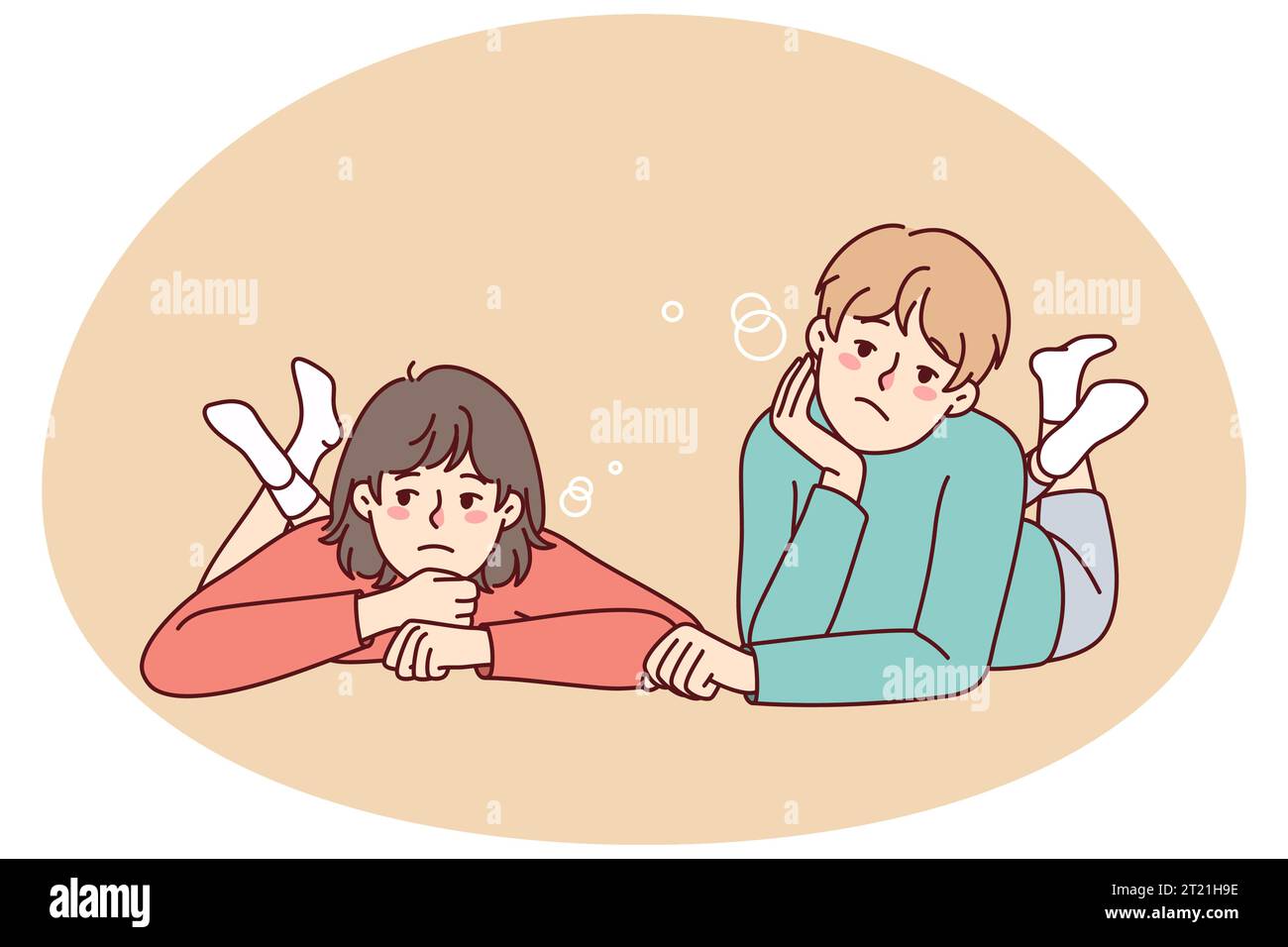 Bored little kids lying on ground feel lazy and unmotivated. Unhappy ...