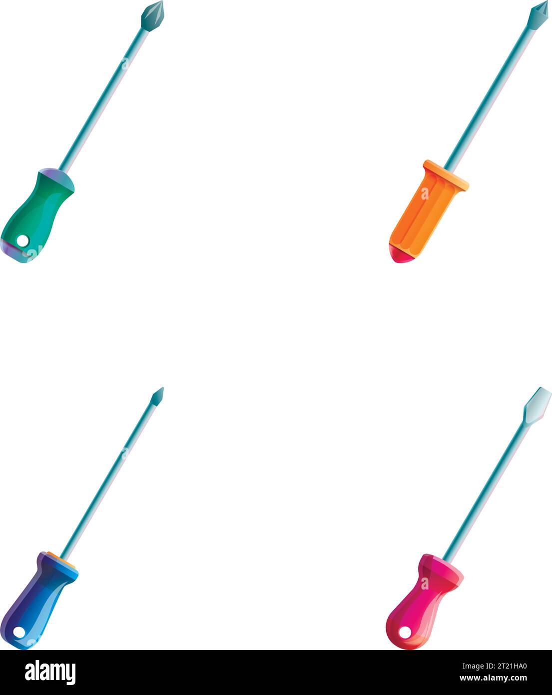 Screwdriver icons set cartoon vector. Various type of screwdriver. Hand ...