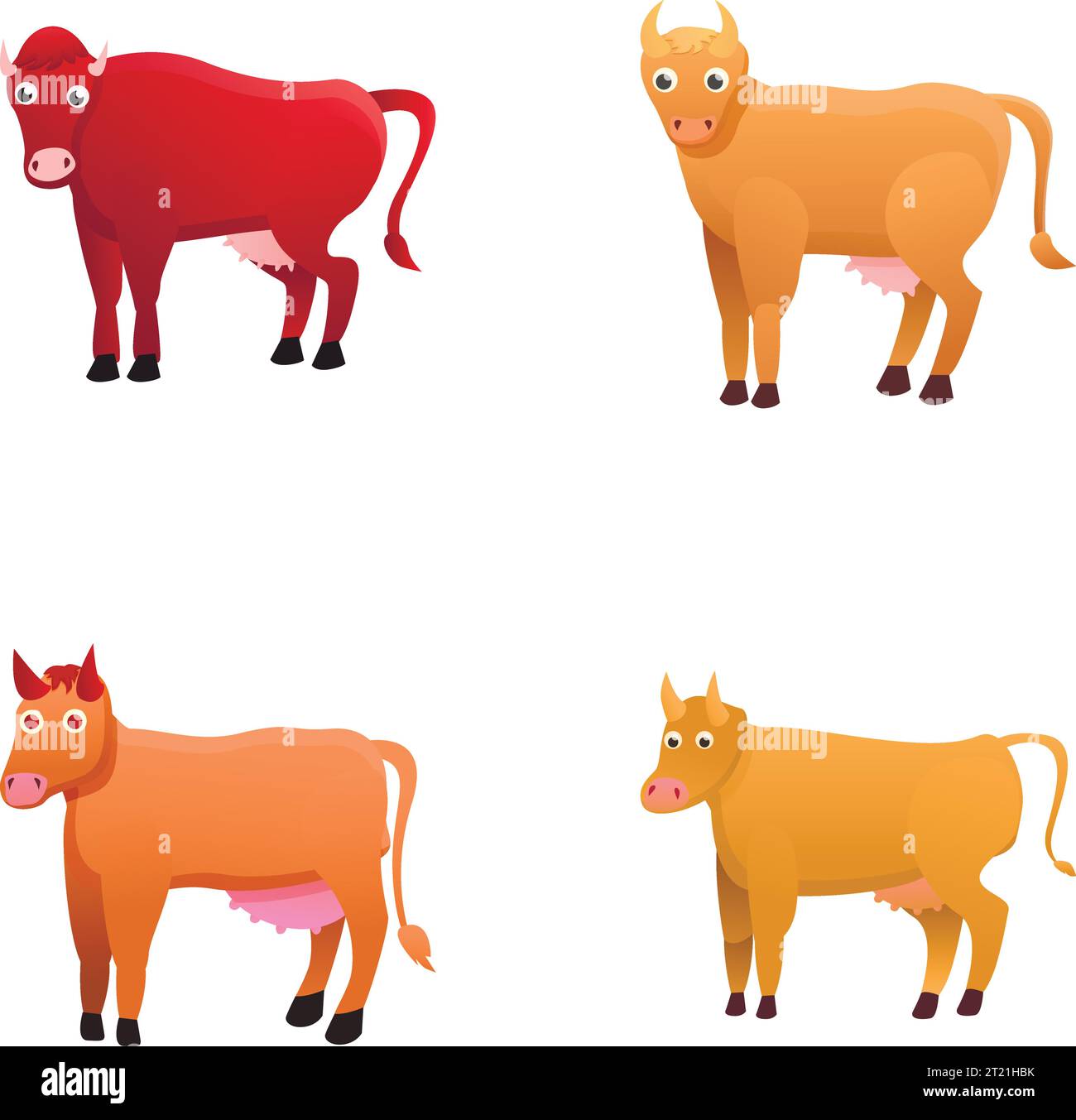 Cow icons set cartoon vector. Domestic milk animal. Cattle, livestock ...