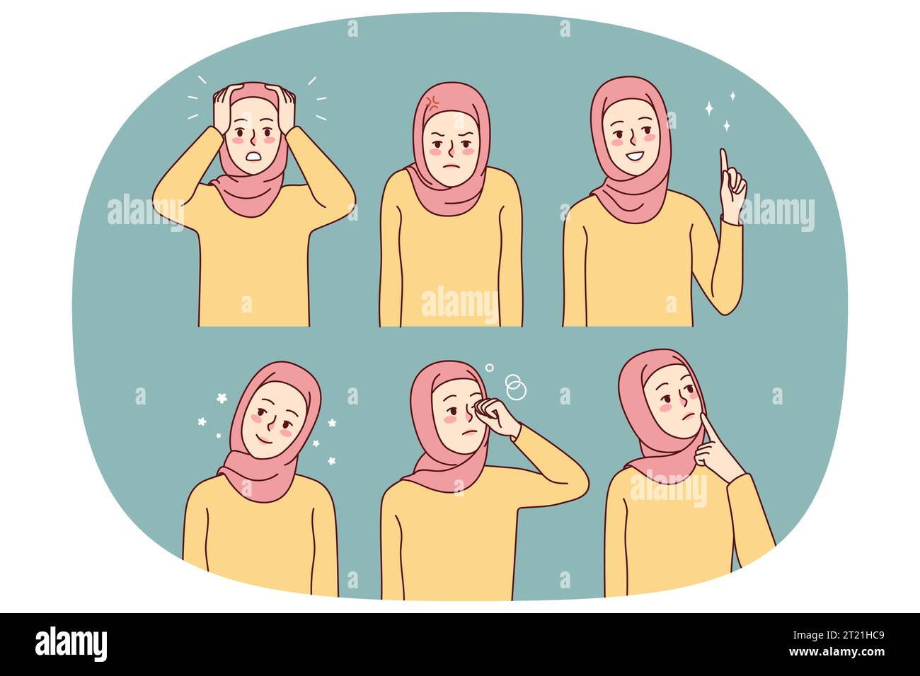 Set of young woman in hijab. Collection of Muslim female in traditional ...