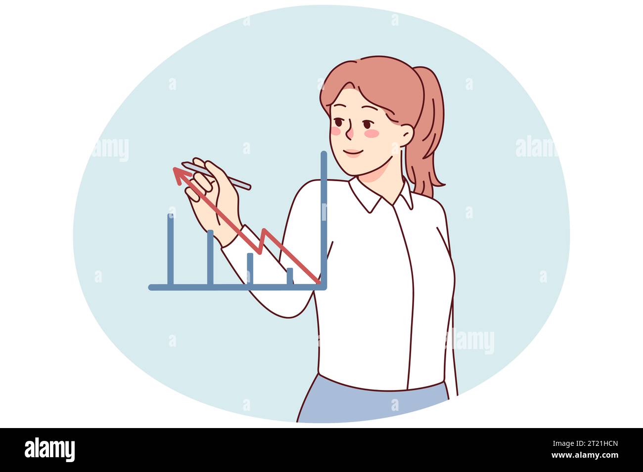 Businesswoman drawing graph with arrow going up. Smiling female ...