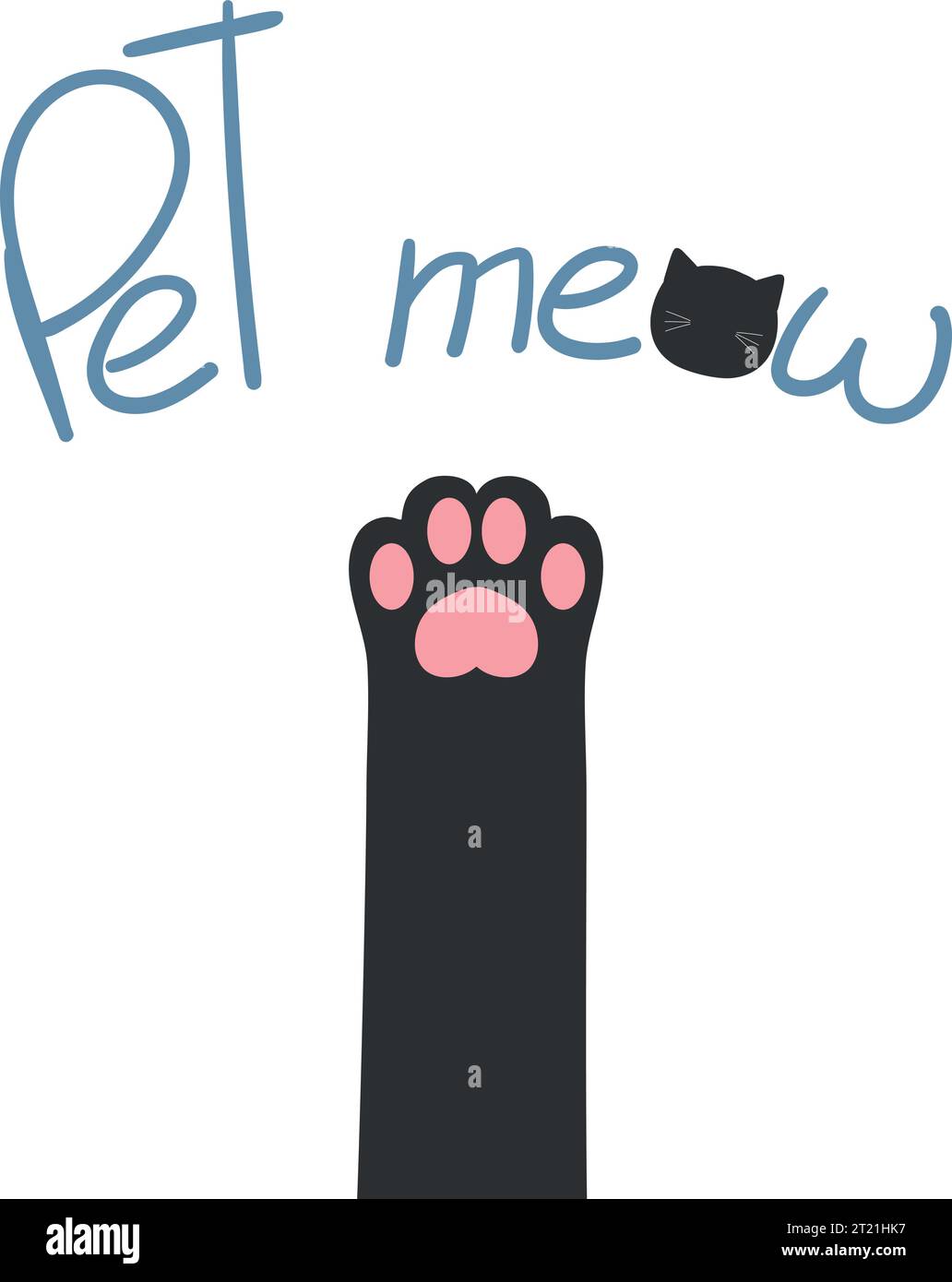 Cat paw isolated on white background with hand drawn phrase Pet meow ...