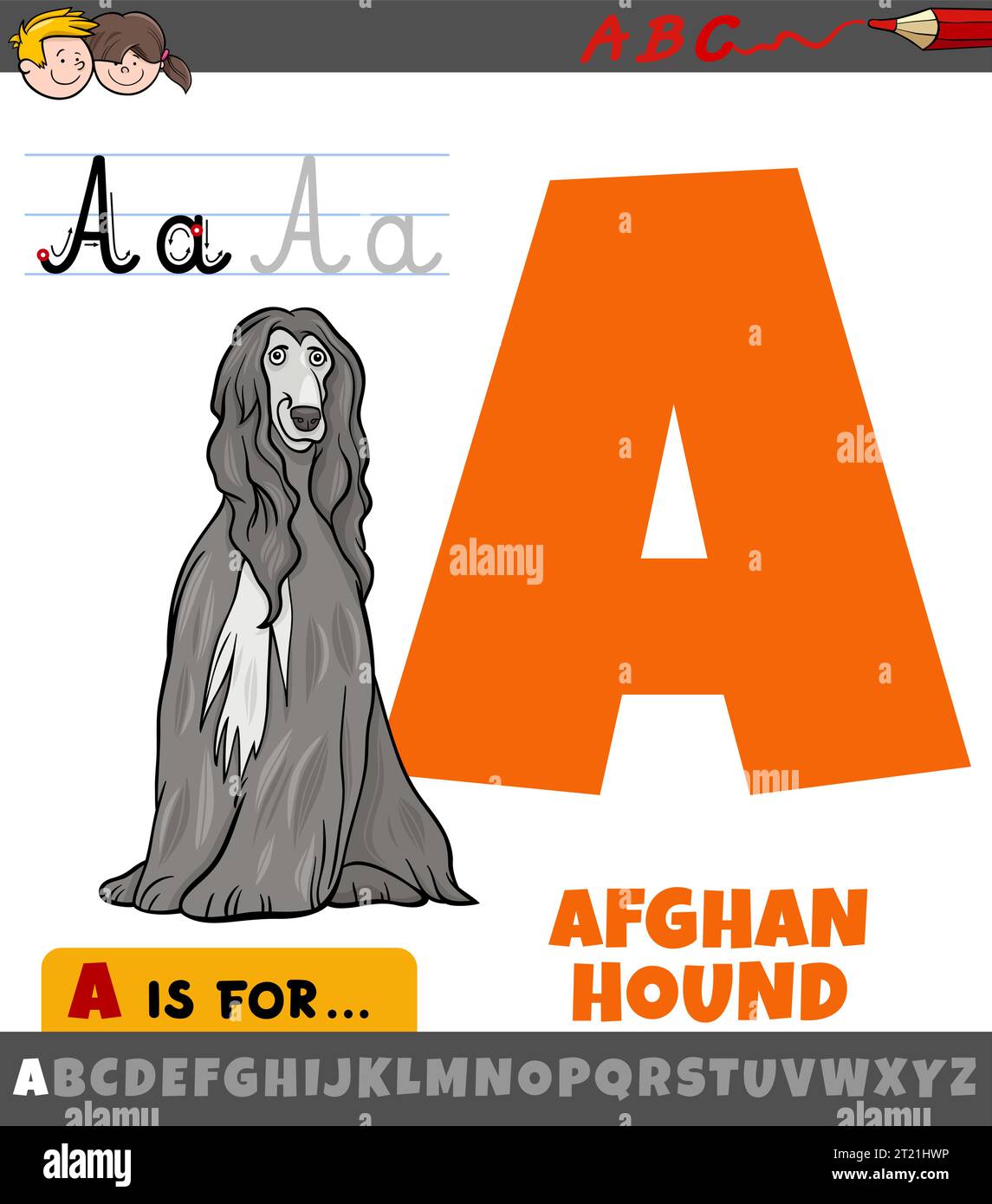 Educational cartoon illustration of letter A from alphabet with afghan ...