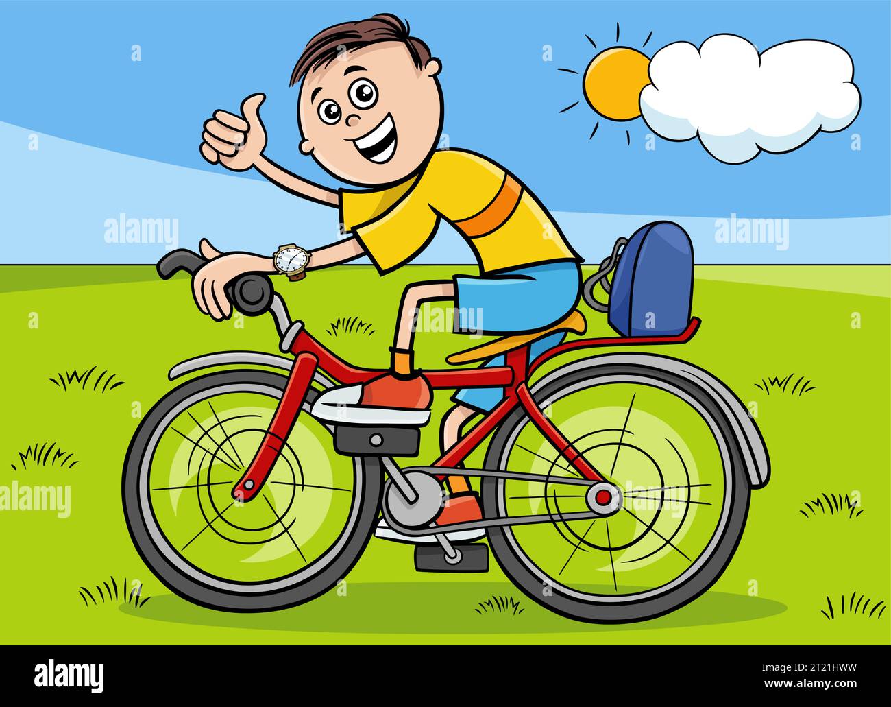 Boy riding bicycle cartoon illustration hi-res stock photography and ...