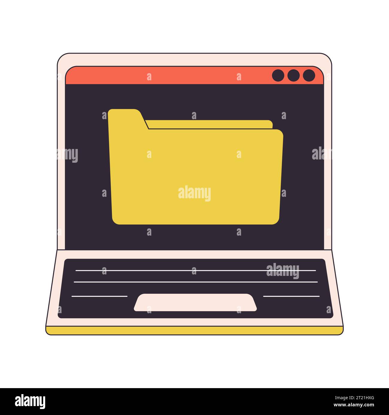 Folder on laptop screen flat line color isolated vector object Stock ...
