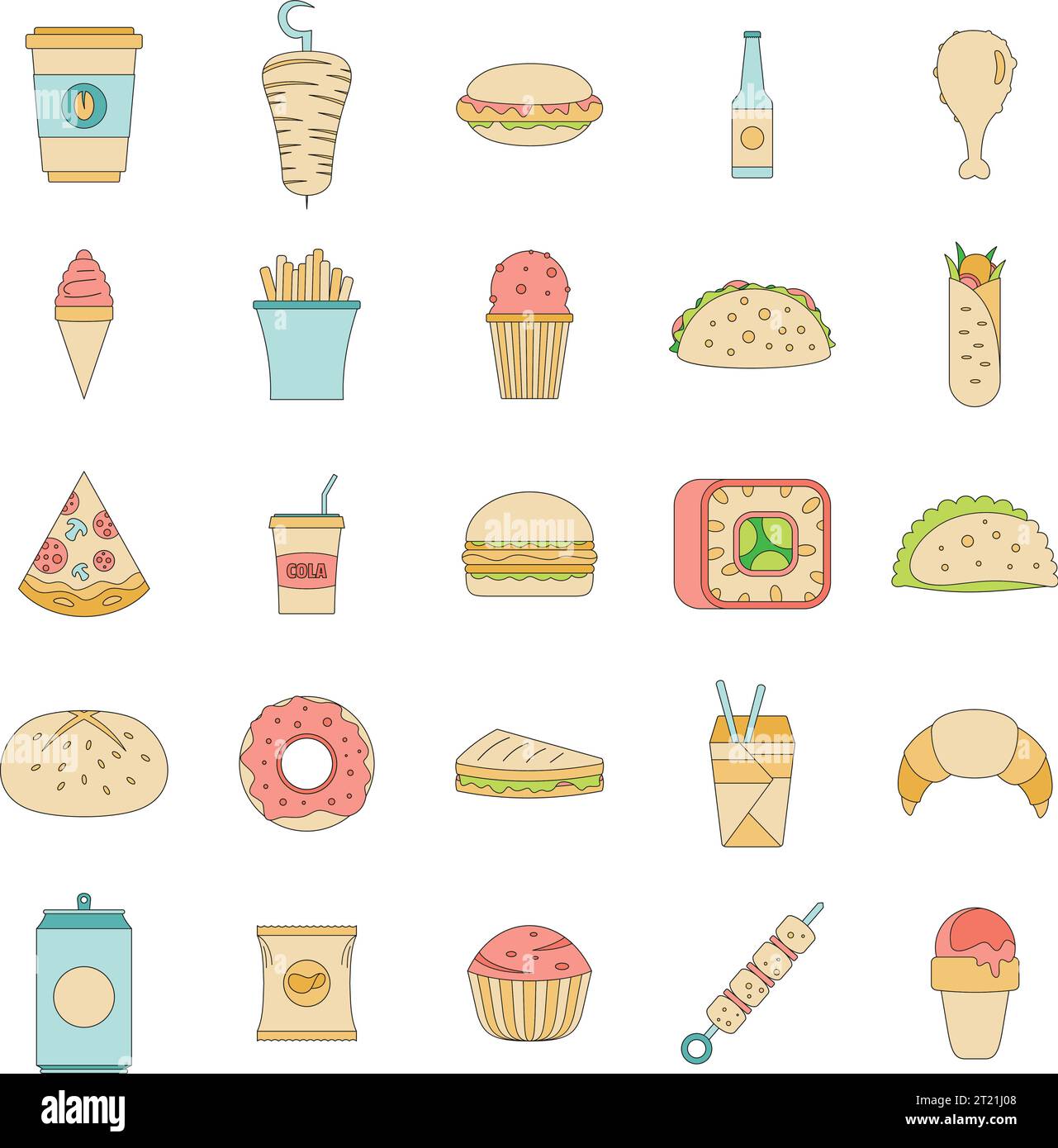 Fast food icons set. Outline illustration of 25 fast food vector icons ...
