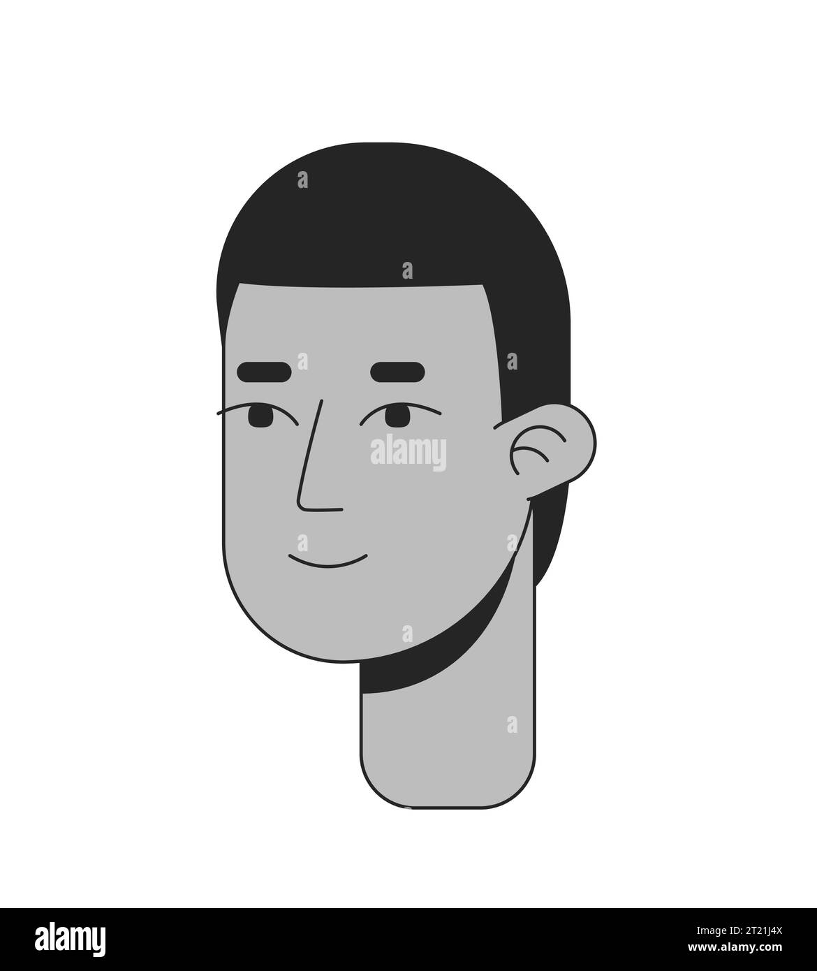 Short haired young adult man black and white 2D line cartoon character ...