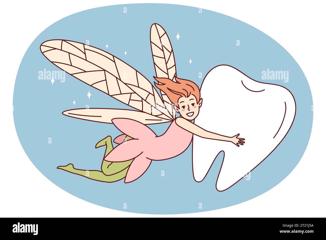 Smiling fairy flying with tooth. Happy pixy cartoon character with ...